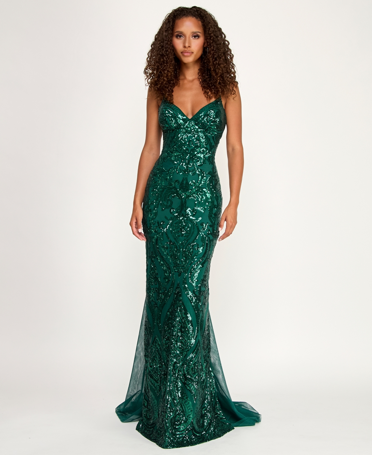 Click here for B Darlin Juniors Sequin-Pattern Floor-Sweeping Gow... prices