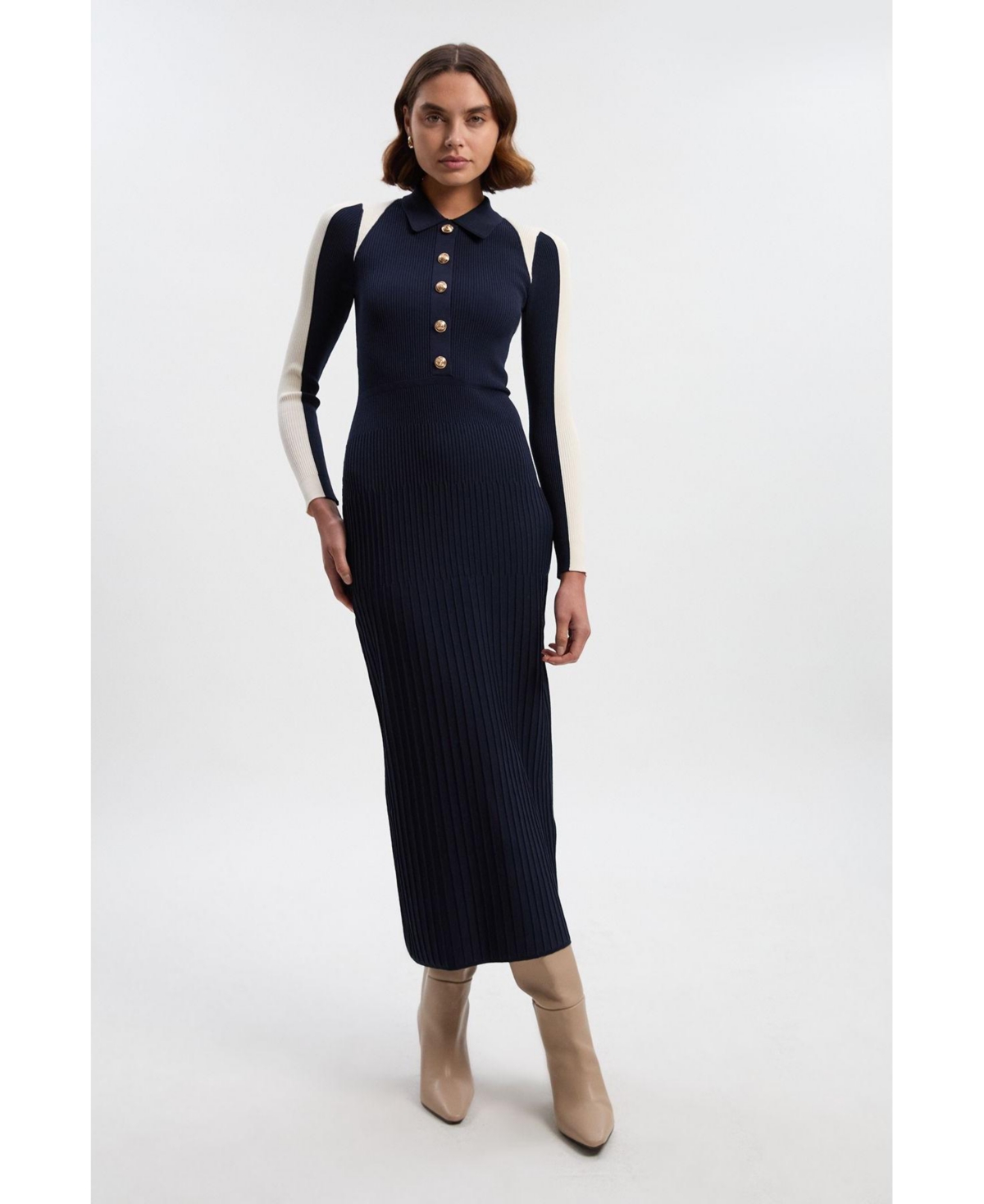 Click here for Karen Millen Womens Rib Knit Color Block Midi Dres... prices
