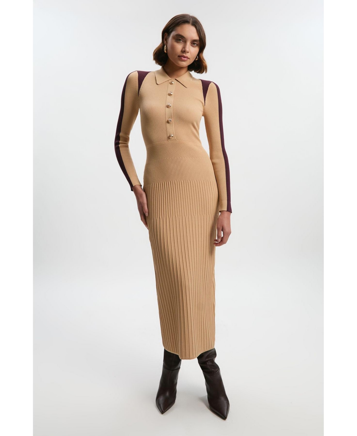 Click here for Karen Millen Womens Rib Knit Color Block Midi Dres... prices
