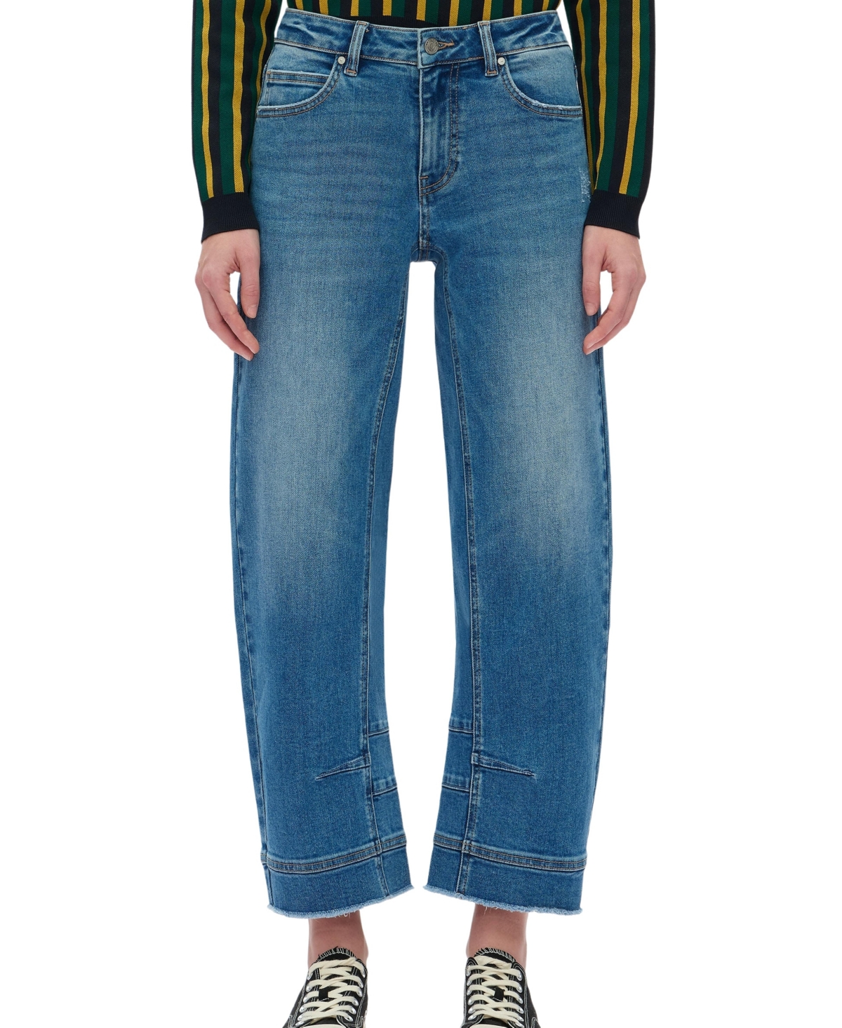 Click here for Bayeas Womens Mid-Rise Barrel-Leg Cropped Raw-Hem... prices