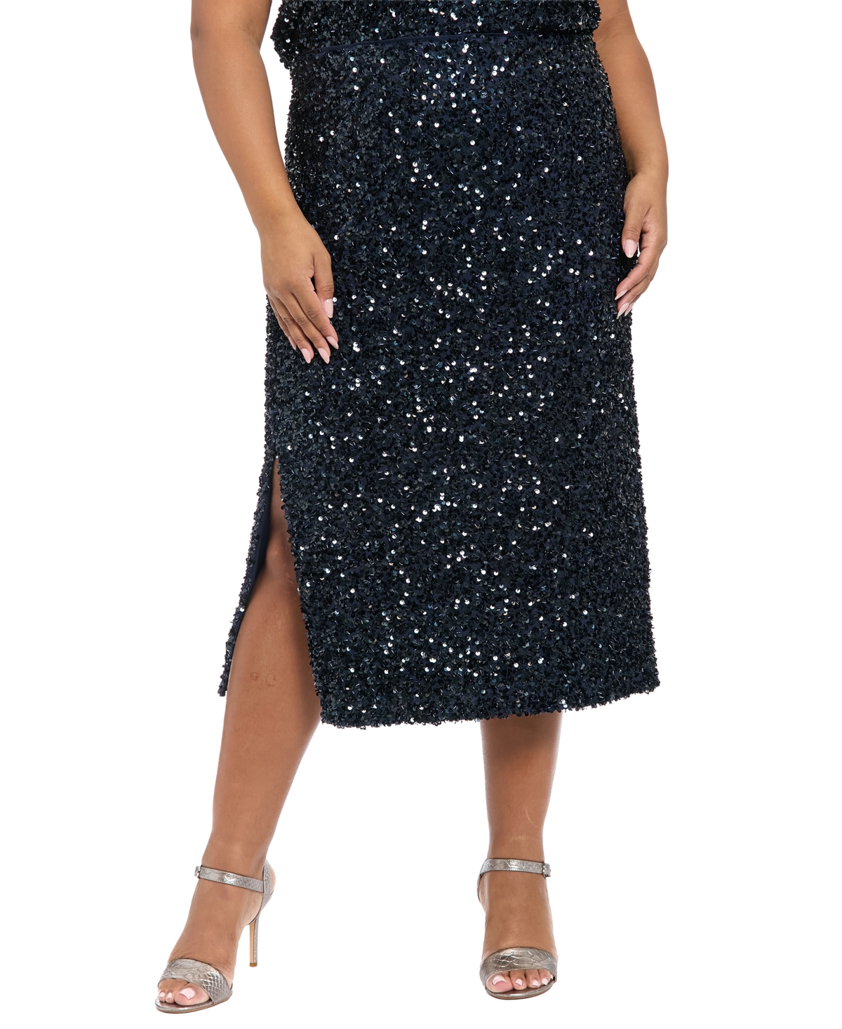 Click here for Muse Plus Size Side Slit Midi Skirt - Navy prices