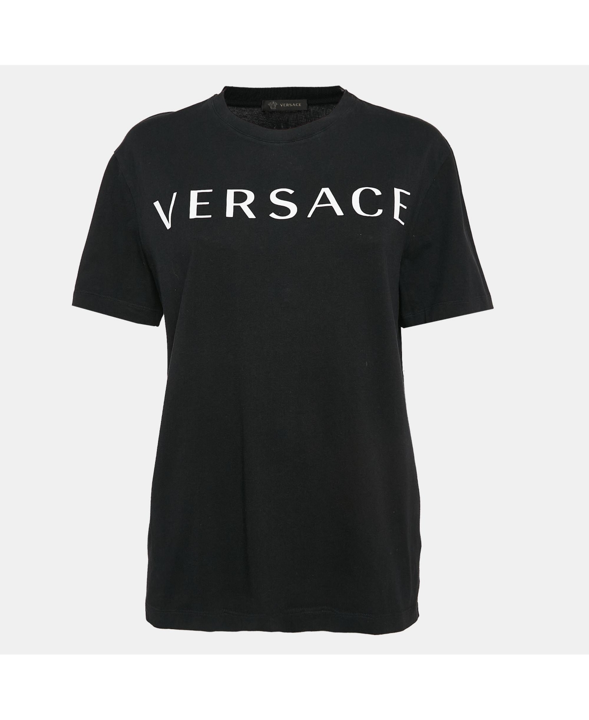 Click here for Pre-Owned Versace Womens Black Logo Print Cotton T... prices