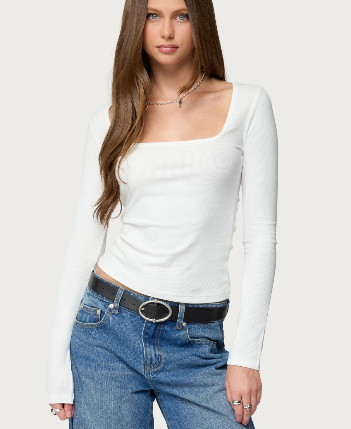 Click here for Edikted Womens Zandra Square Neck Ribbed Top - Whi... prices