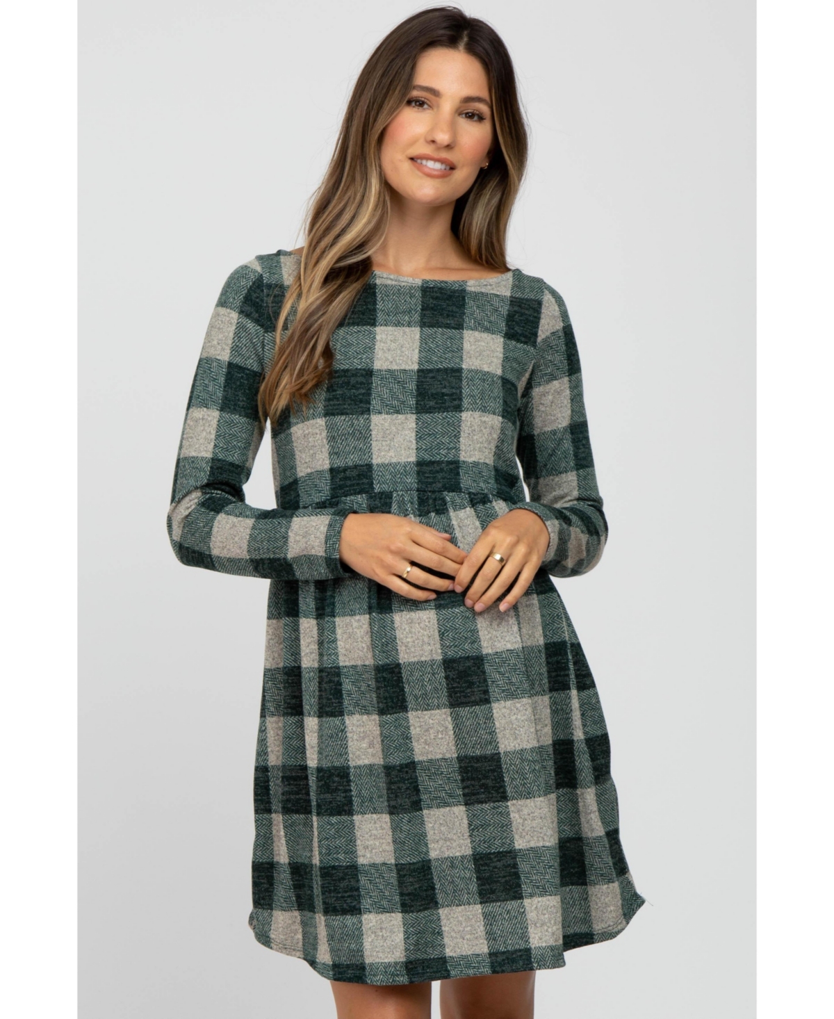 Click here for Pinkblush Maternity Forest Green Plaid Knit Dress... prices