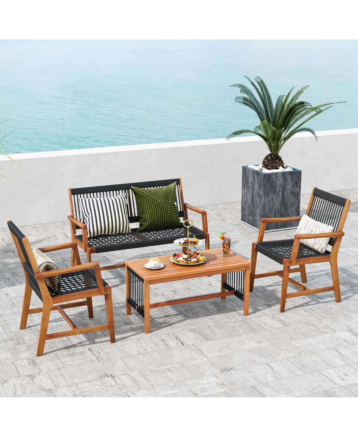 Click here for Costway Patio 4pcs Acacia Wood Conversation Table... prices
