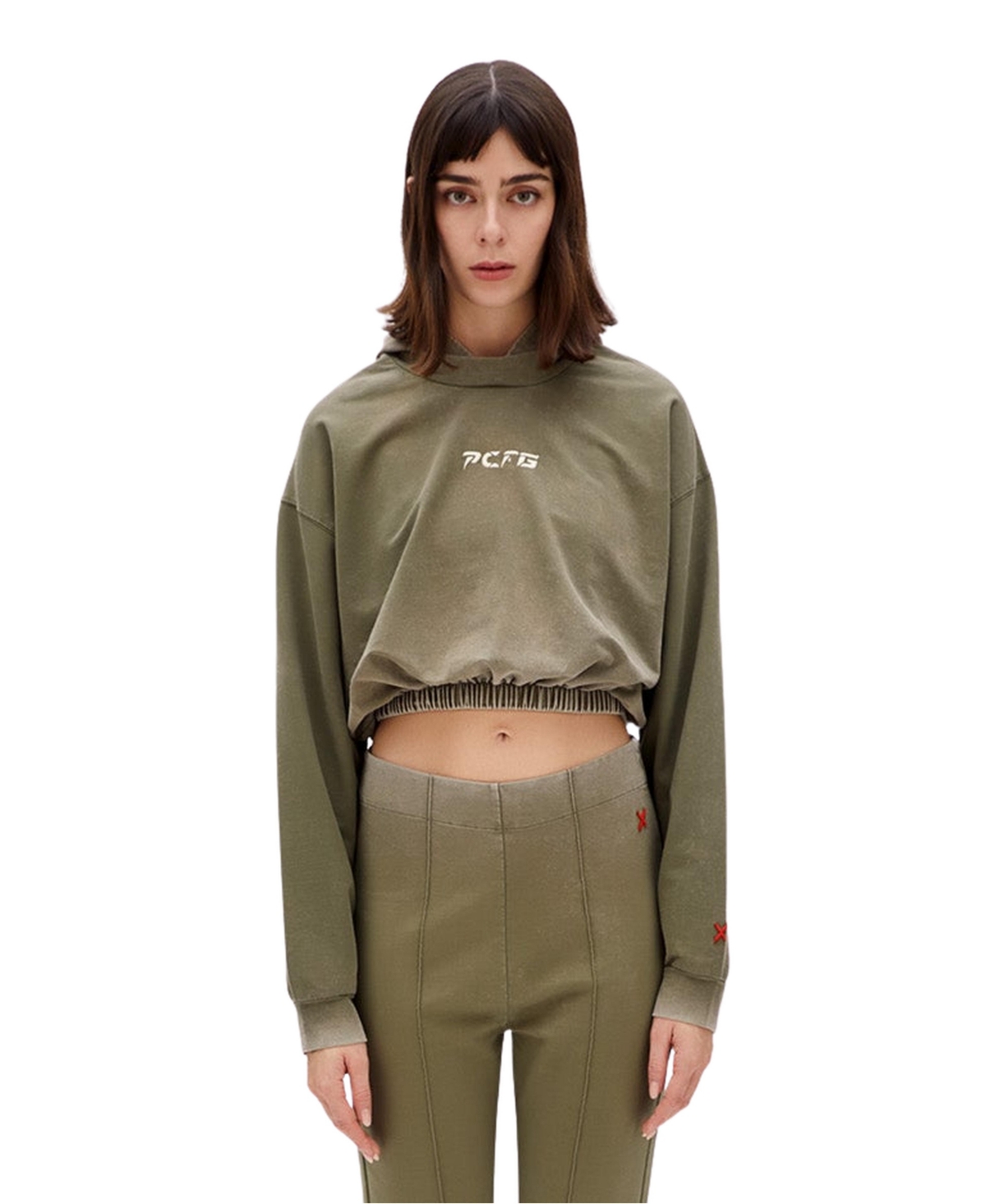 Click here for Pcfg Womens Acid-Washed Cropped Cotton-Blend Pullo... prices