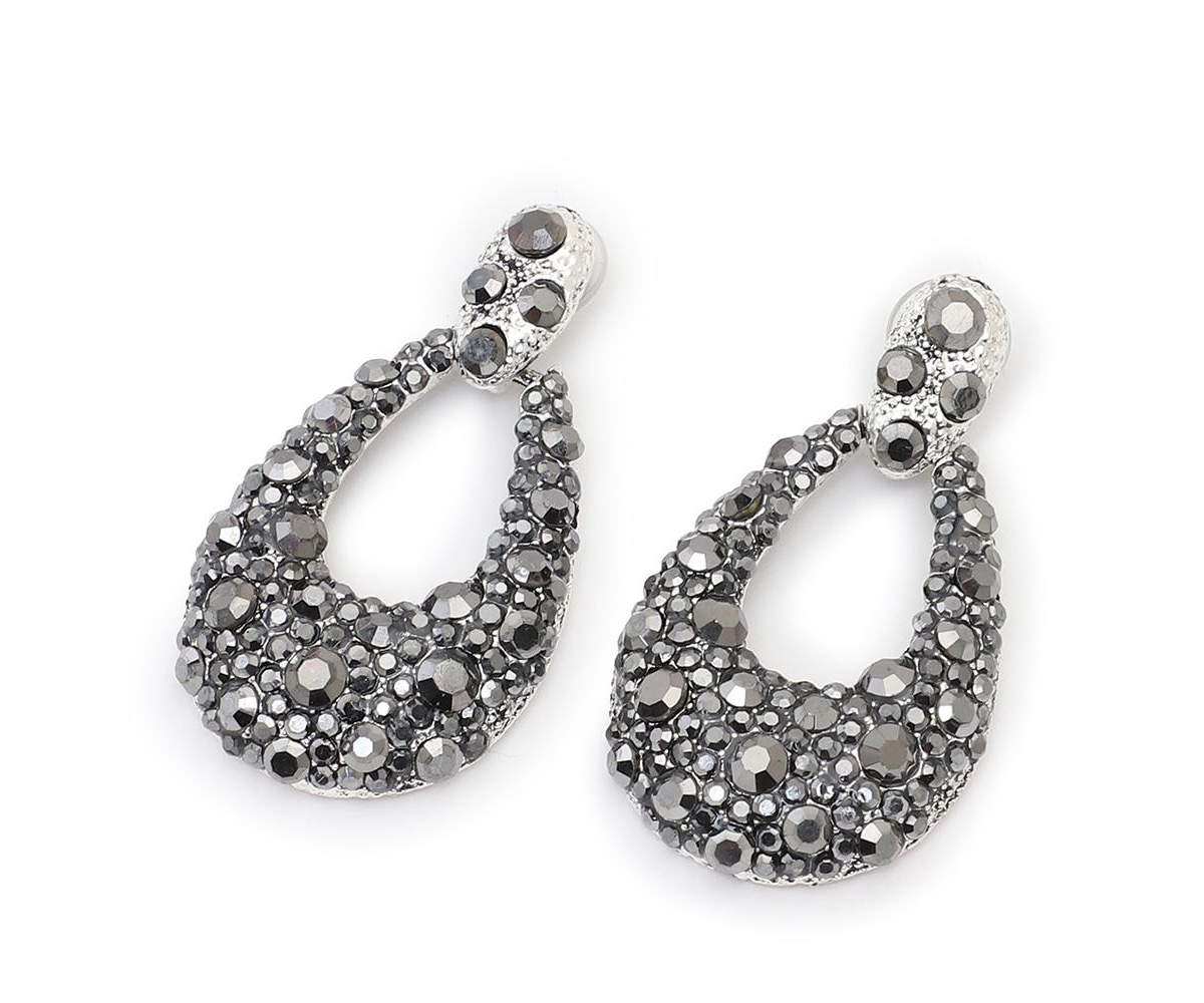 Click here for Sohi Womens Silver Embellished Cluster Teardrop Ea... prices