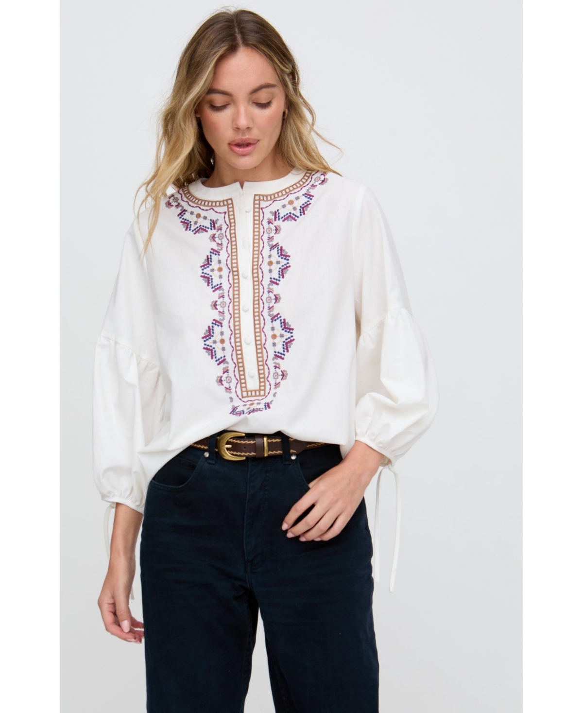 Click here for Raffya Womens Anai Half Placket Embroidered Blouse... prices