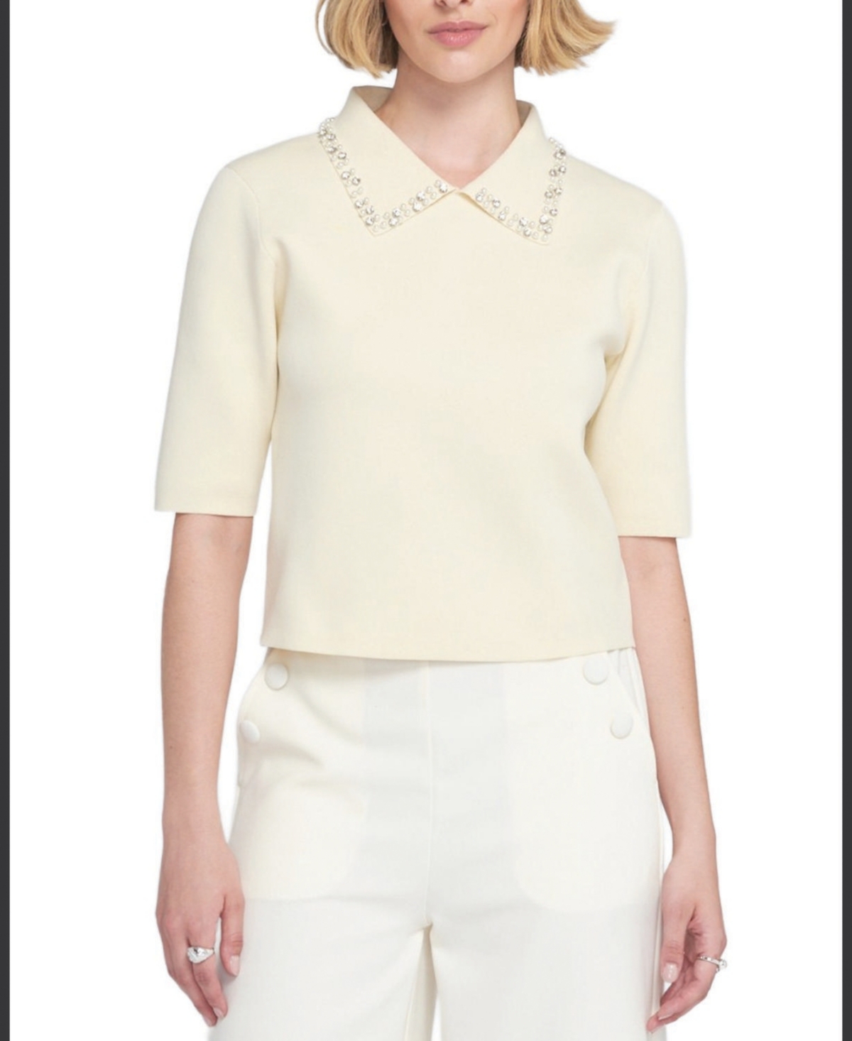 Click here for Elle Collection Womens Embellished Collar Knit Top... prices