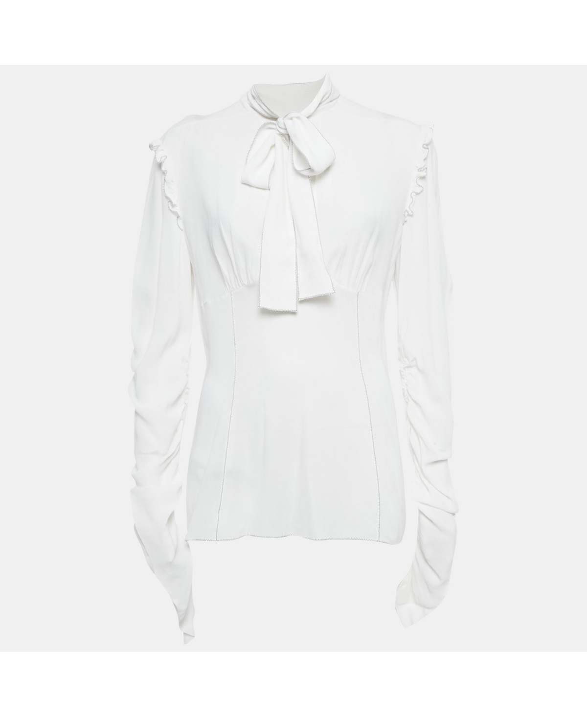 Click here for Pre-Owned Dolce & Gabbana White Crepe Ruffled Tie-... prices