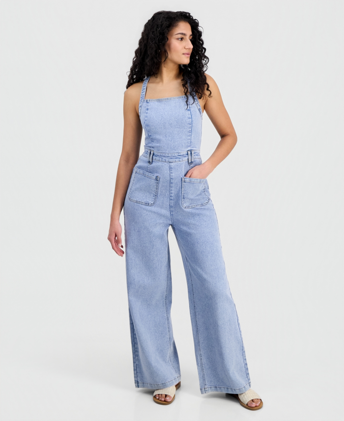 Click here for Tinseltown Juniors Square-Neck Sleeveless Jumpsuit... prices