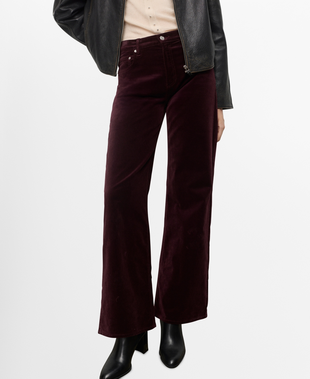Click here for Mango Womens Wide-Leg Velvet Jeans - Wine prices
