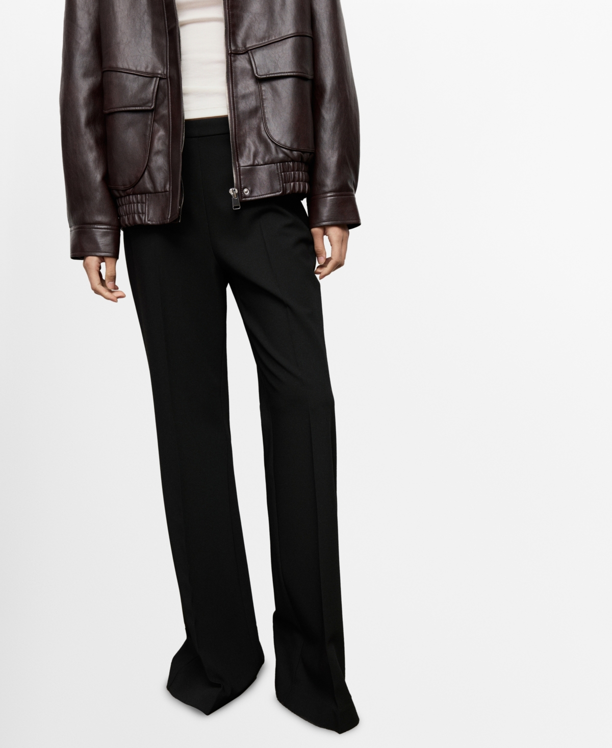 Click here for Mango Womens High-Waisted Flared Pants - Black prices