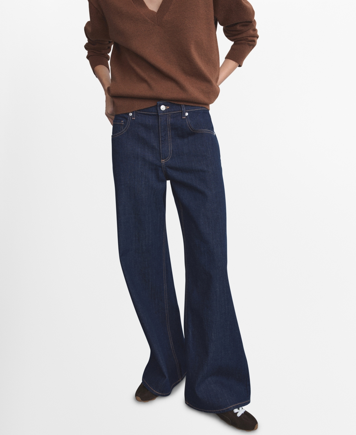 Click here for Mango Womens Low-Rise Wide-Leg Jeans - Open Blue prices