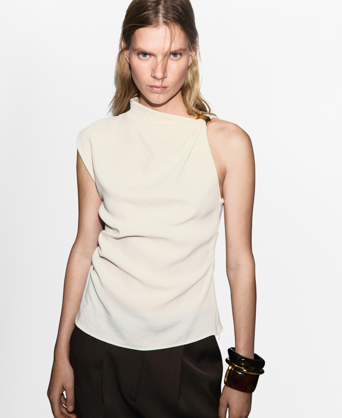 Click here for Mango Womens Metallic Detail Asymmetrical Blouse -... prices