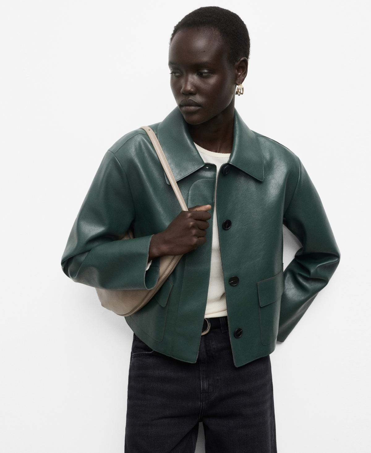 Click here for Mango Womens Pockets Faux-Effect Jacket - Green prices