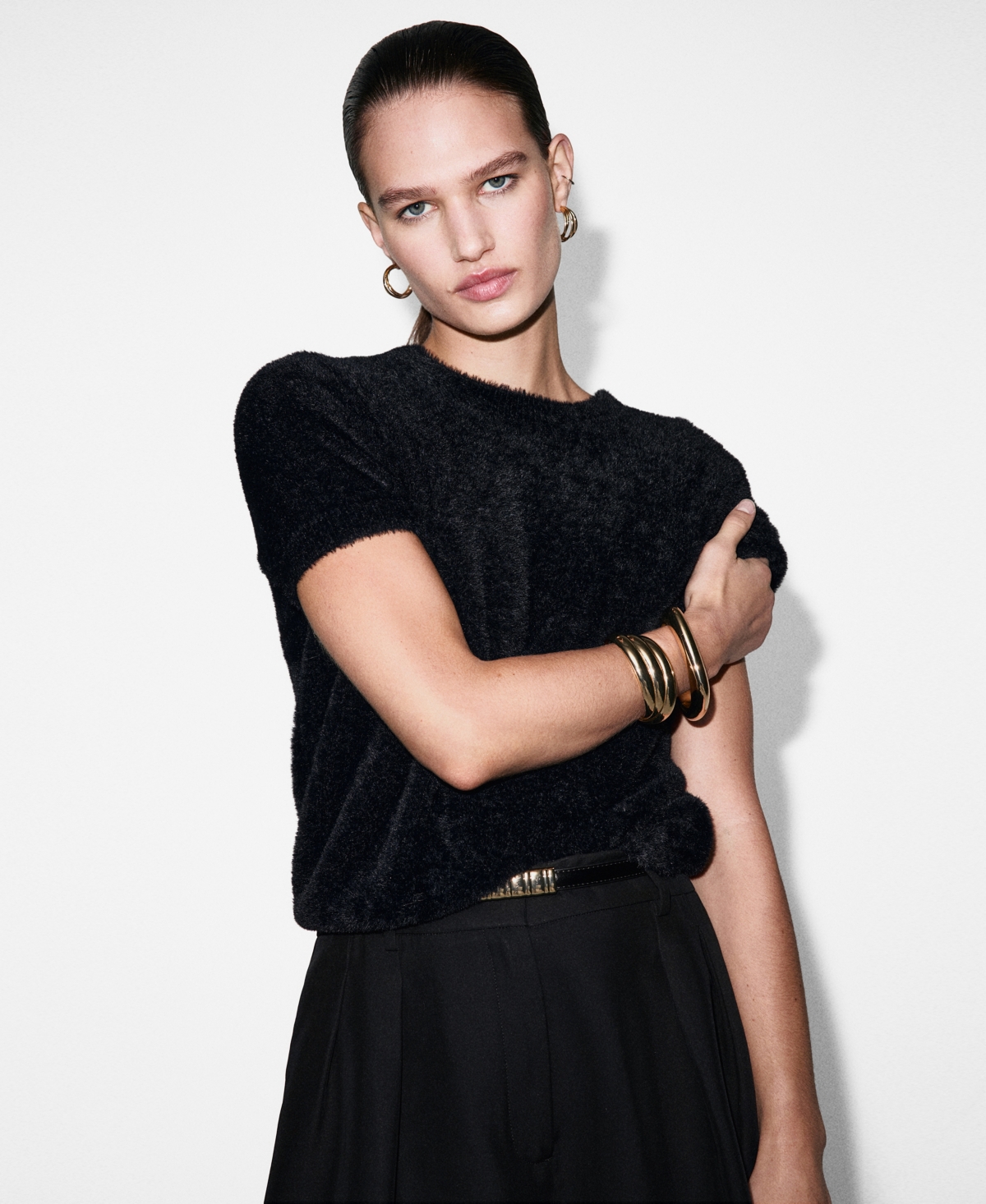 Click here for Mango Womens Faux-Fur Sweater - Black prices