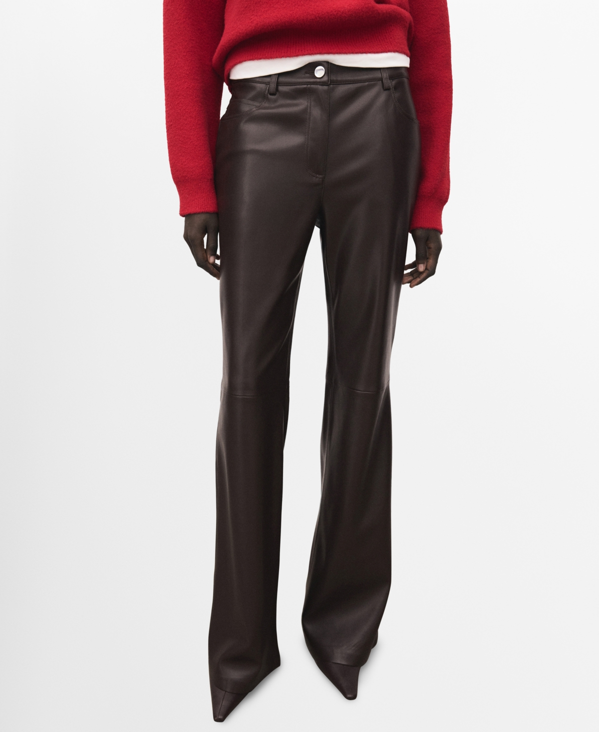 Click here for Mango Womens Faux-Leather Flared Pants - Chocolate prices