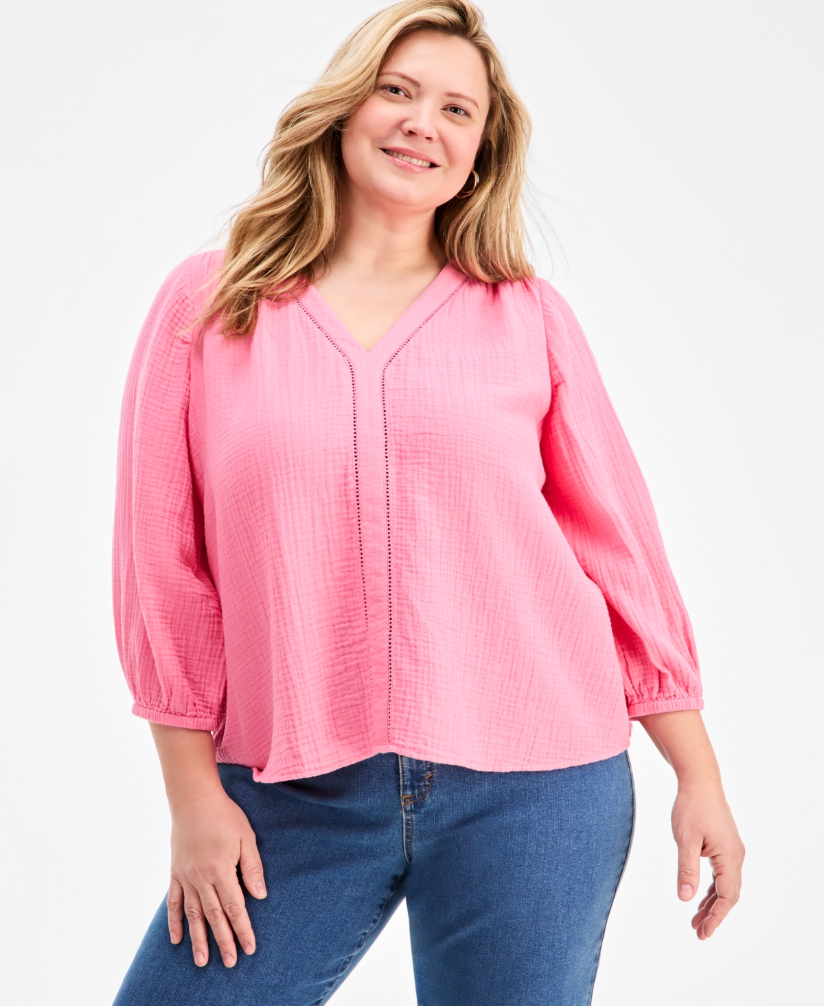 Click here for Style & Co Plus Size Cotton Gauze V-Neck Top  Macy... prices