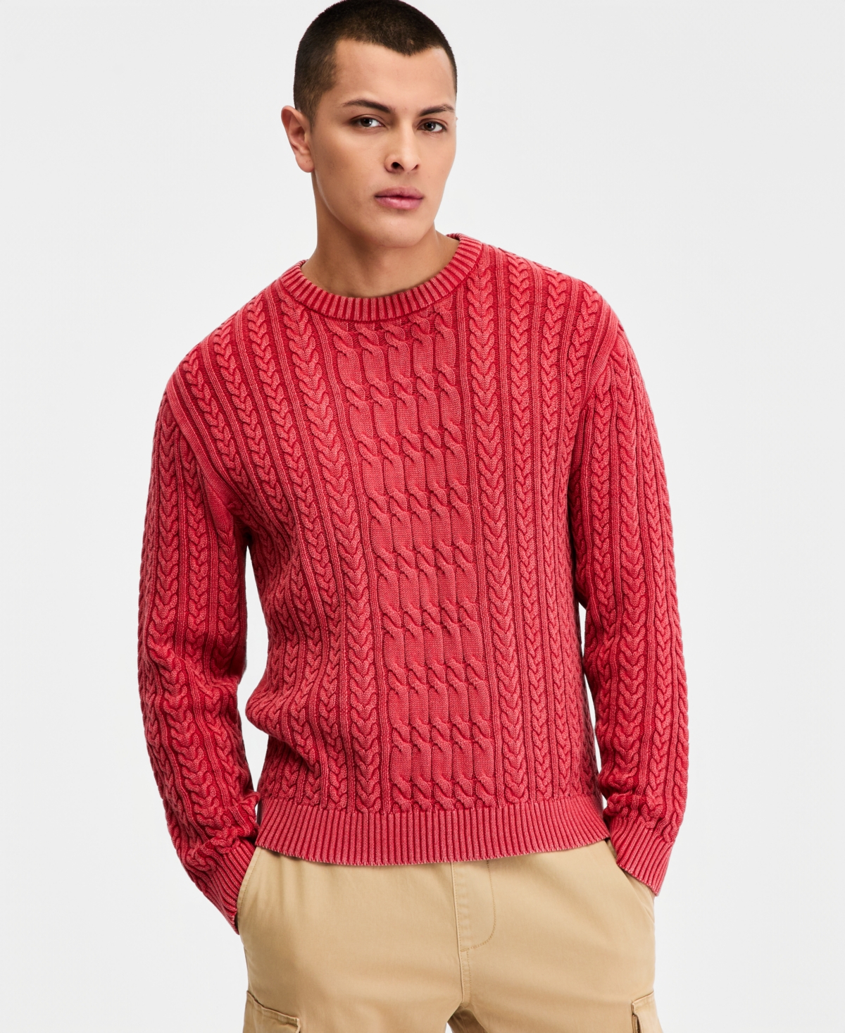 Click here for Sun + Stone Mens Cotton Fisherman Cable-Knit Sweat... prices