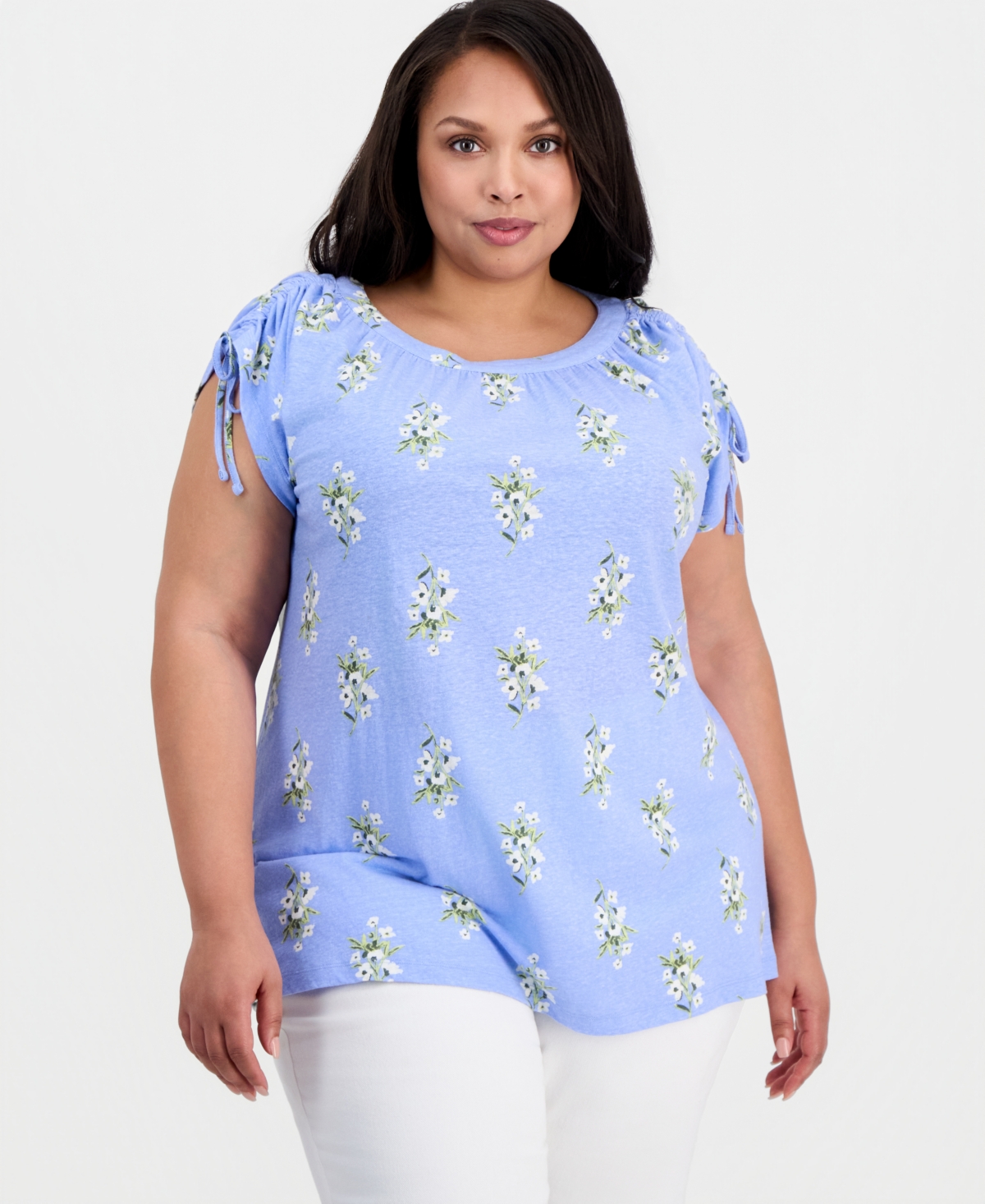 Click here for Style & Co Plus Size Printed Ruched-Shoulder Top... prices