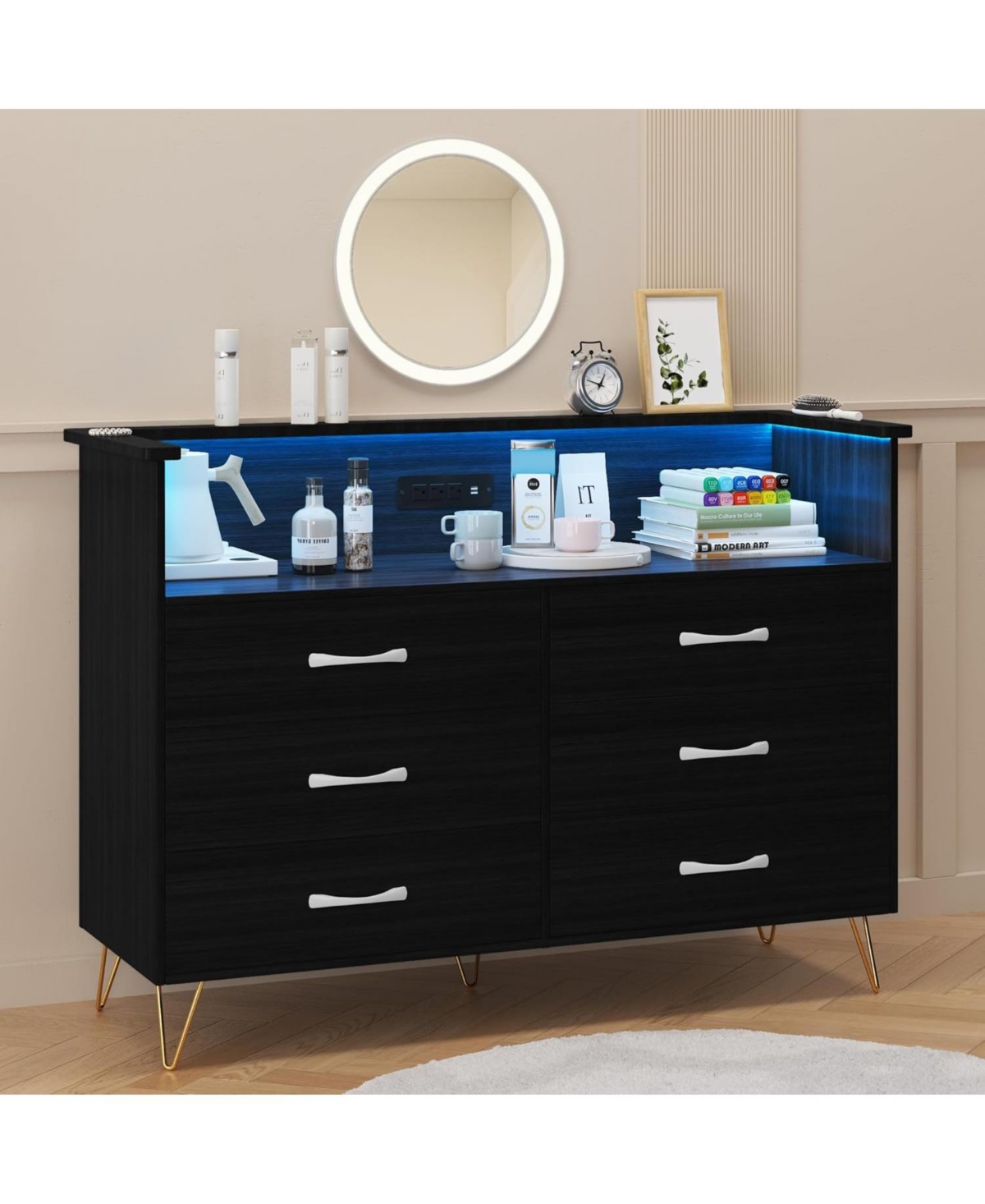 Click here for gaomon 6-Drawer Bedroom Dresser with Led Lighting... prices