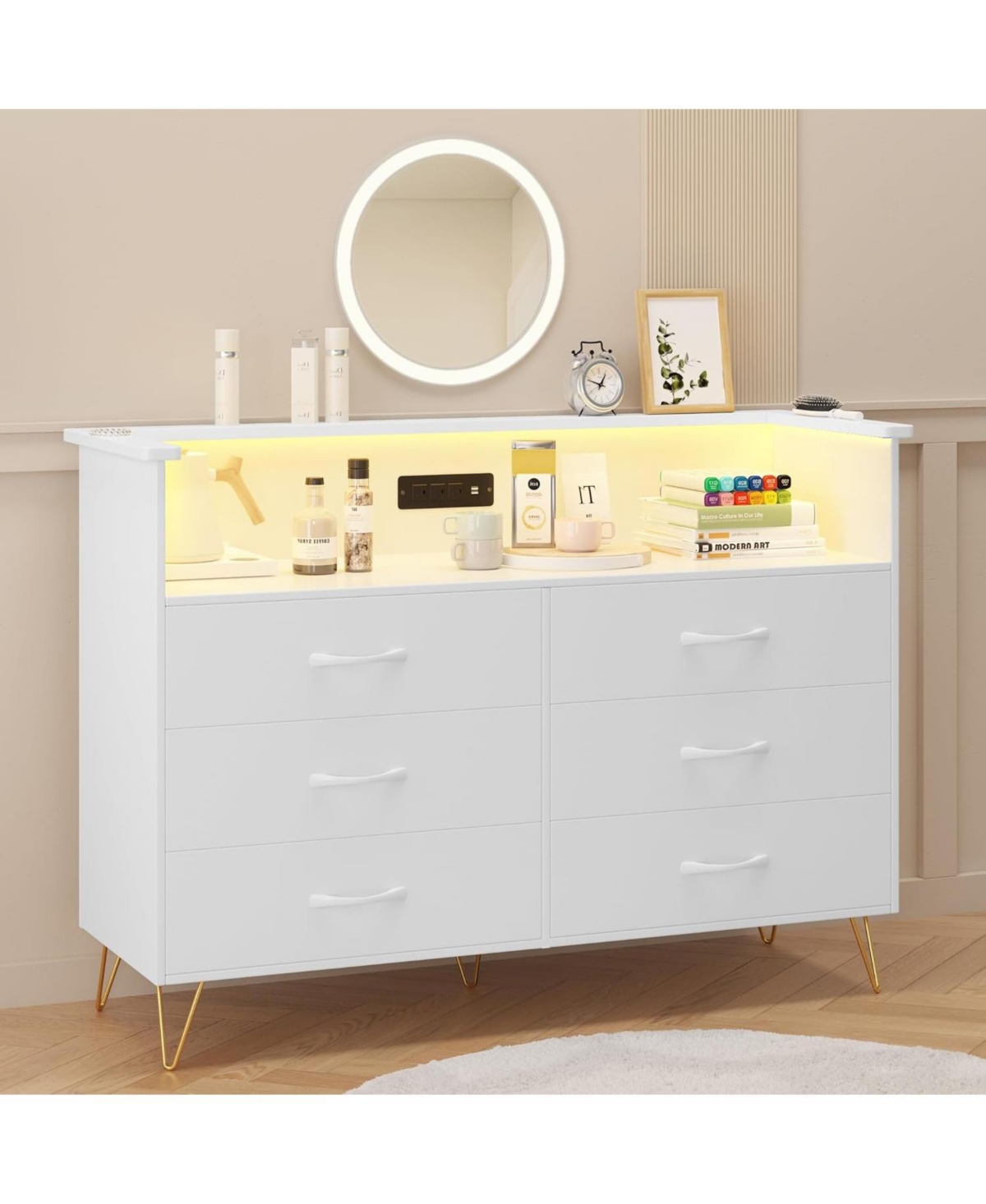 Click here for gaomon 6-Drawer Bedroom Dresser with Led Lighting... prices