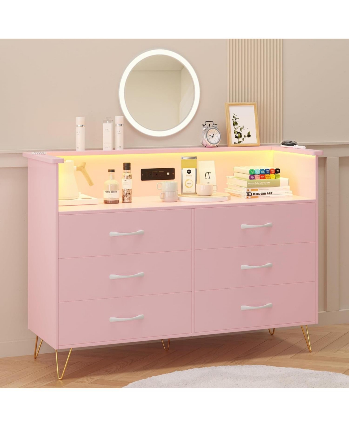 Click here for gaomon 6-Drawer Bedroom Dresser with Led Lighting... prices