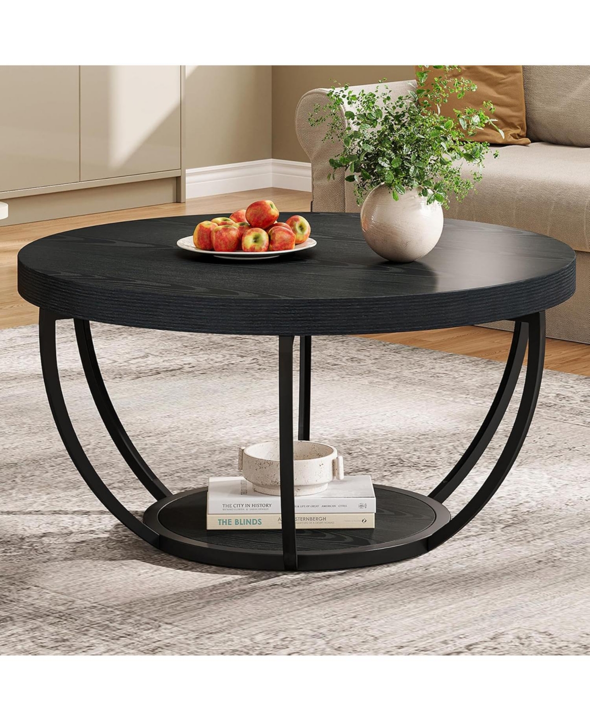 Click here for Tribesigns Round Coffee Table  Industrial 2-Tier C... prices