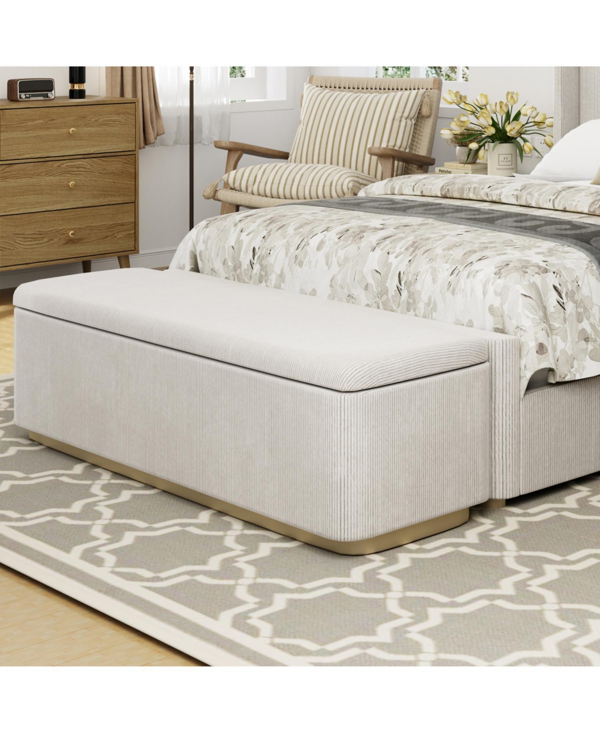 Click here for Streamdale Corduroy Upholstered Ottoman with Strip... prices