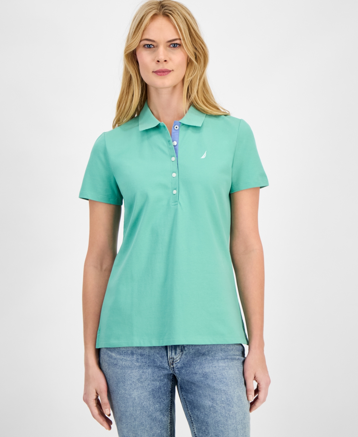 Click here for Nautica Jeans Womens Short-Sleeve Polo-Collar Shir... prices