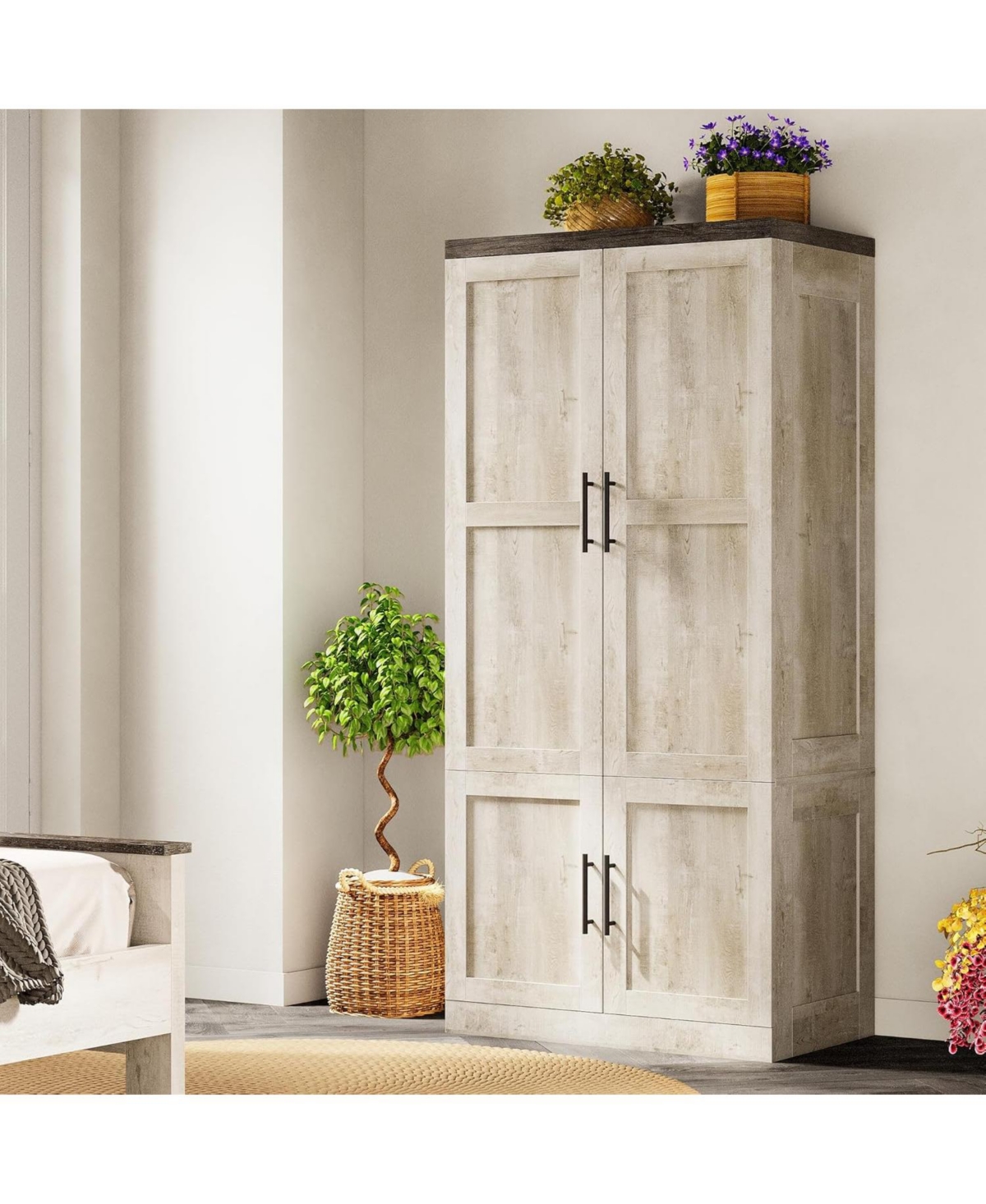 Click here for Likimio Rustic White Large Wardrobe Closet with Ha... prices