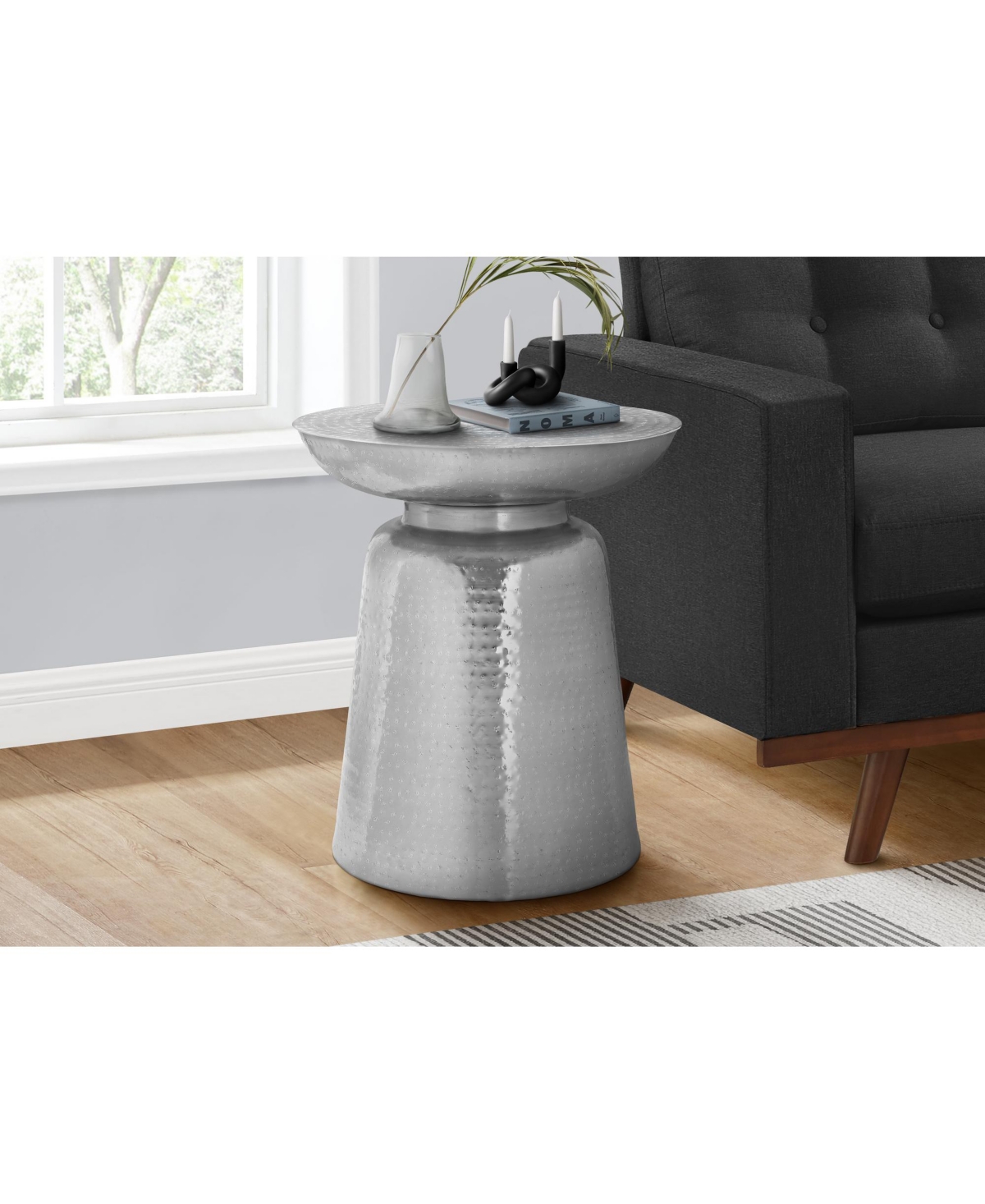 Click here for Lovmor Chrome Drum Accent Table – Modern Si... prices