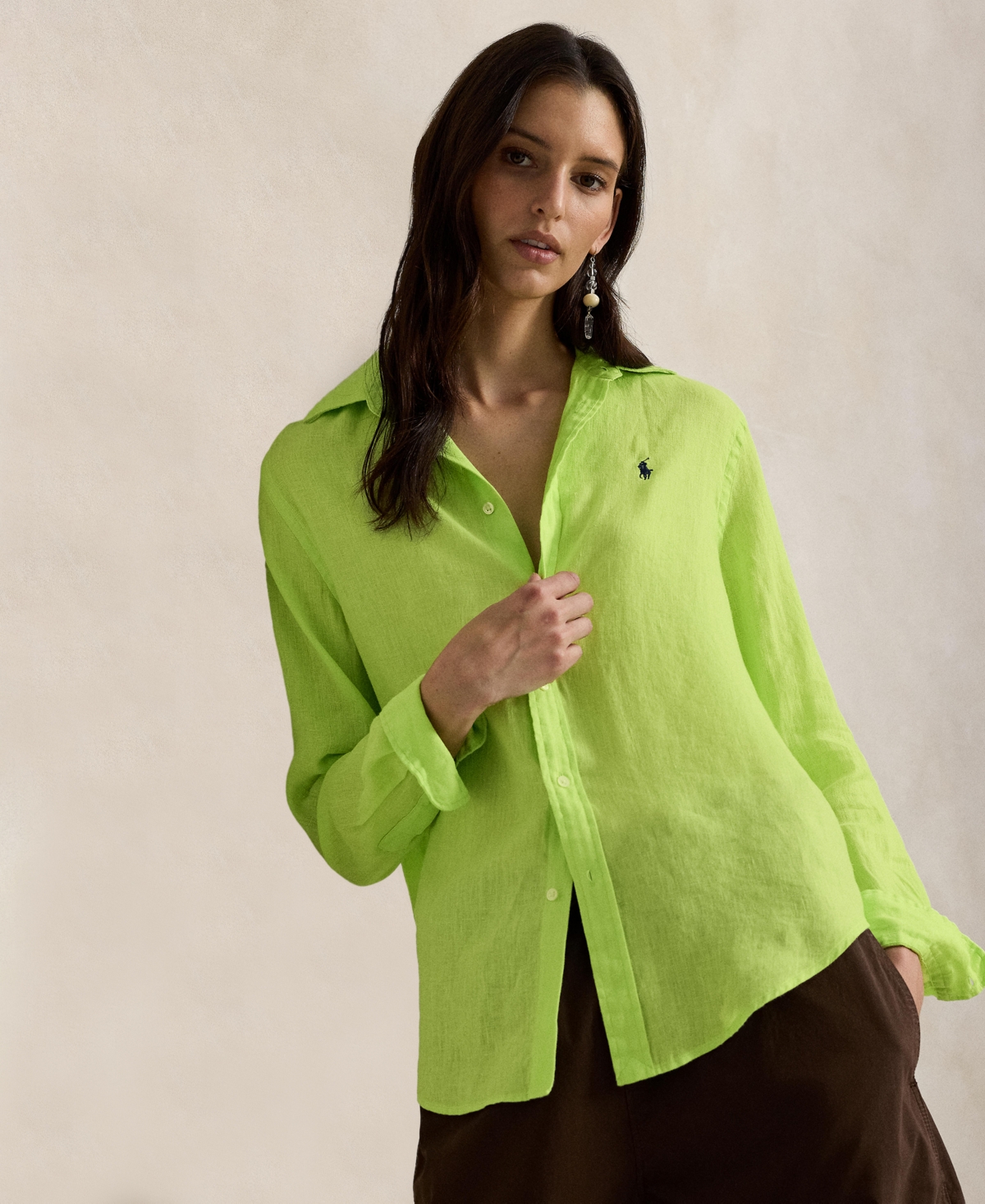 Polo Ralph Lauren Womens Classic-Fit 100 Linen Shirt - Electric lime