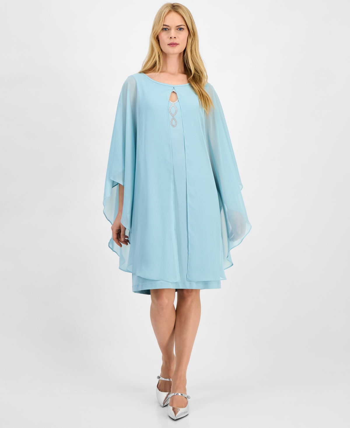 Click here for Connected Womens Embellished Keyhole Chiffon Overl... prices