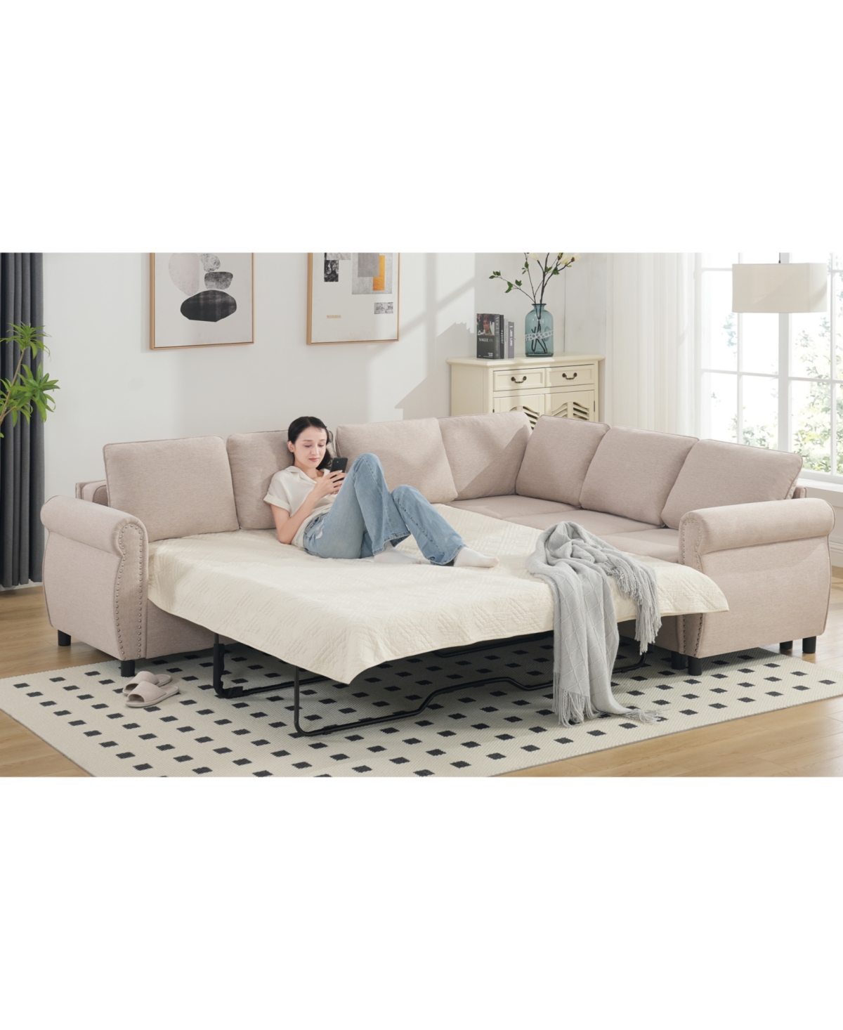 Click here for Streamdale 2-in-1 Sleeper Sofa 6-Seater L-Shaped S... prices