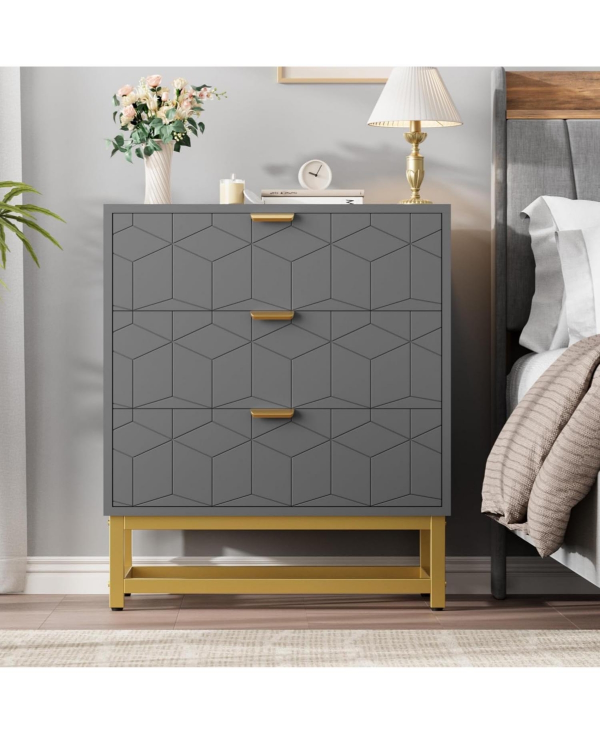 Click here for Gaomon 3-Drawer Wood Dresser with Gold Metal Legs... prices