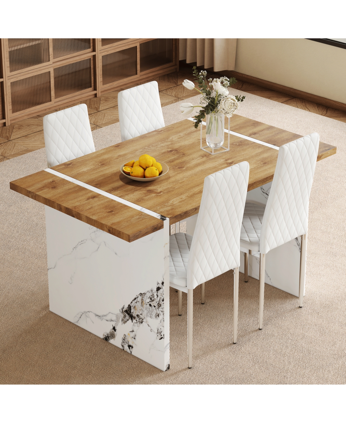 Click here for Streamdale Furniture Wood Dining Table & 4 White C... prices