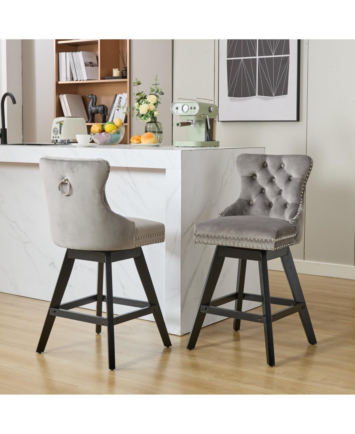 Click here for Streamdale Furniture Gray Velvet Swivel Barstools... prices