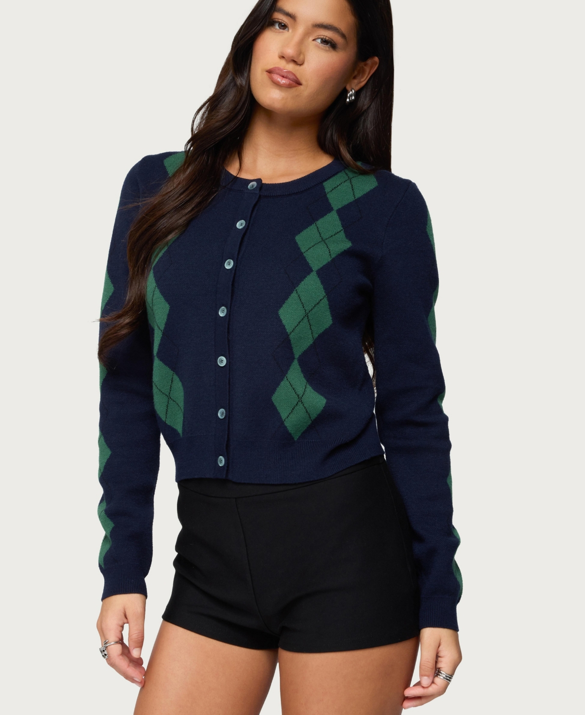 Click here for Edikted Womens Farren Argyle Cardigan - Navy prices