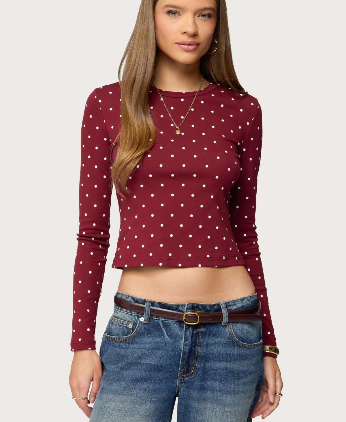 Click here for Edikted Womens Daliya Polka Dot Long Sleeve Top -... prices