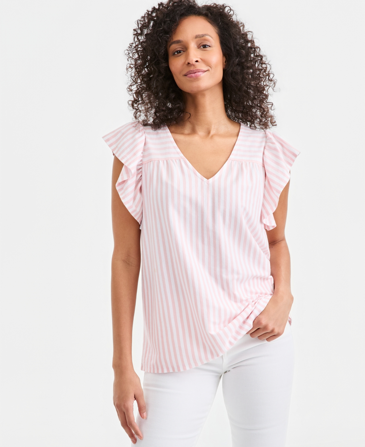 Click here for Style & Co Womens Printed V-Neck Flutter-Sleeve To... prices