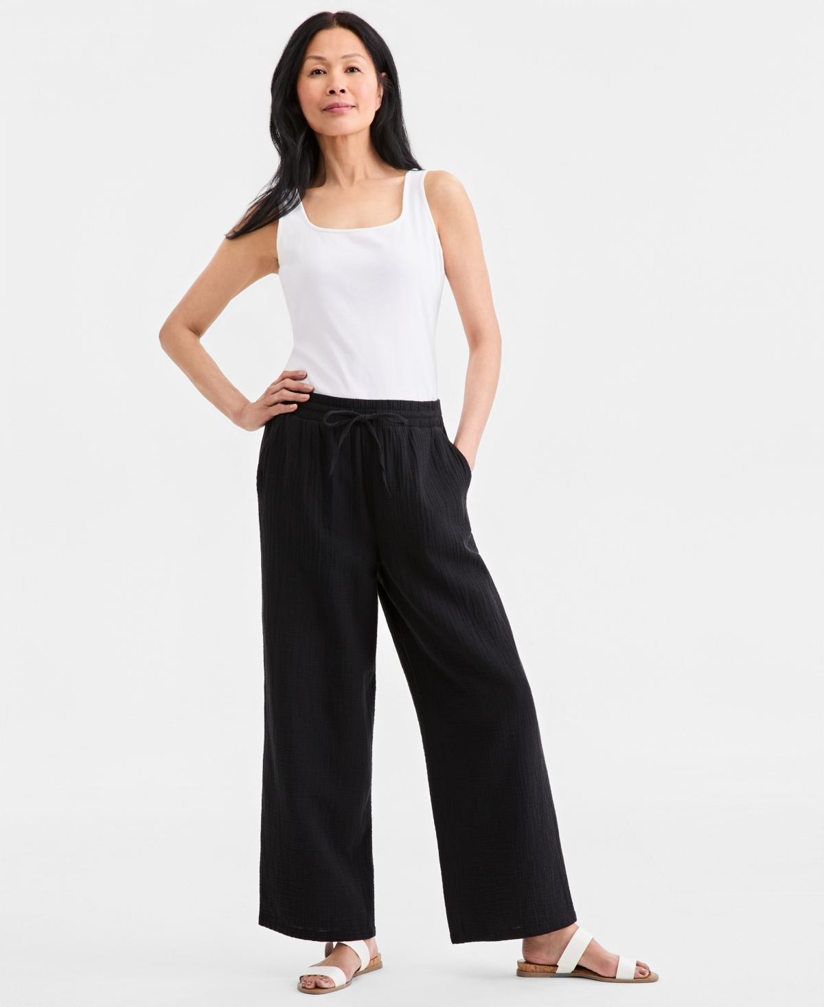Click here for Style & Co Womens Cotton Gauze Straight-Leg Pull-O... prices