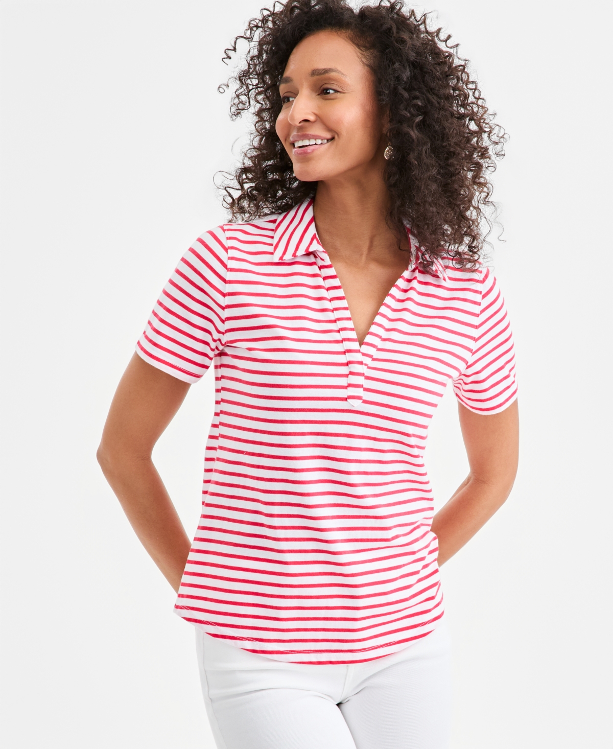 Click here for Style & Co Womens Striped Short-Sleeve Polo Shirt... prices