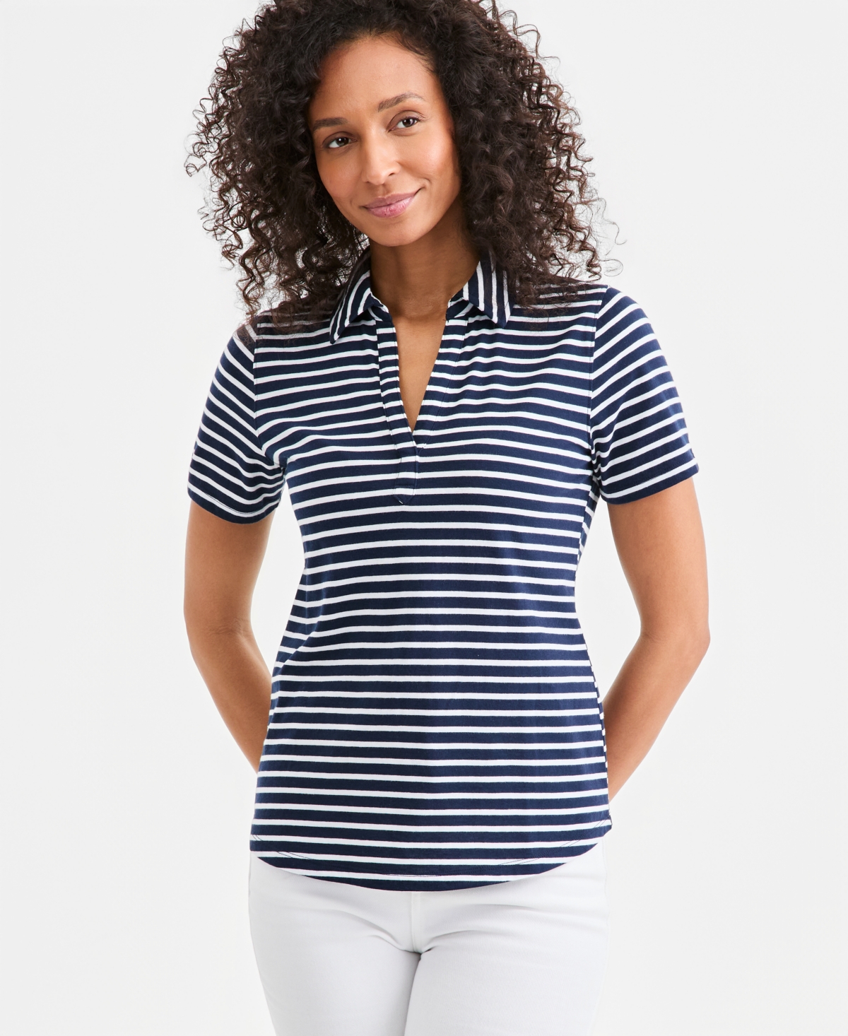 Click here for Style & Co Womens Striped Short-Sleeve Polo Shirt... prices