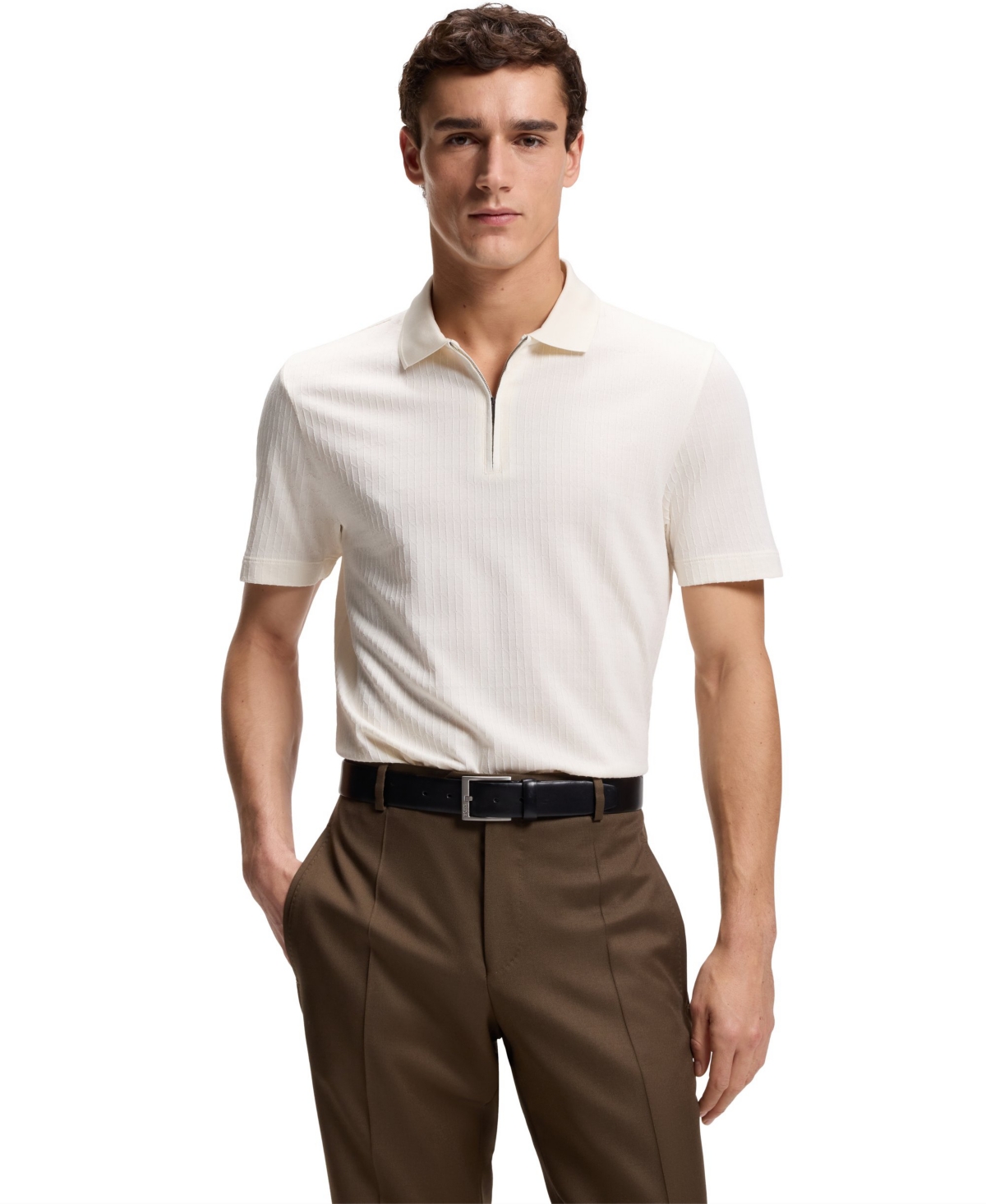 Click here for Boss by Hugo Boss Mens Cotton Silk Zip-Neck Polo S... prices