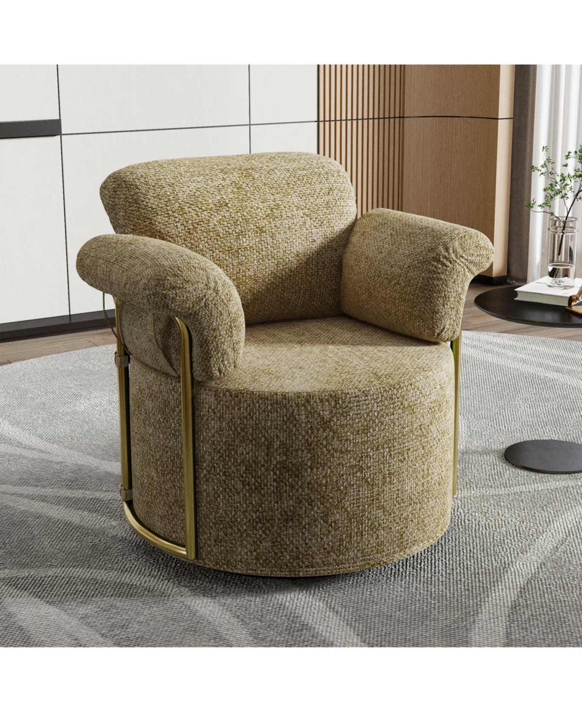 Click here for Streamdale Fluffy Barrel Accent Chair with Gold Le... prices
