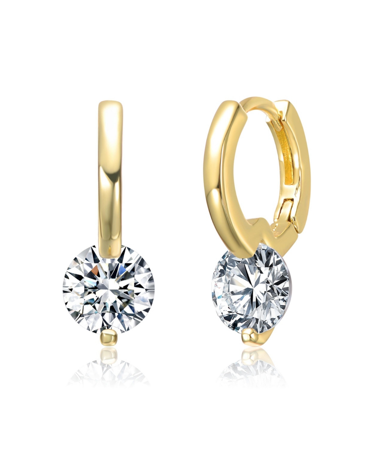 Genevive 14K Gold Plating or White Gold Plating Clear Moissanite Drop Hoop Earrings - Gold