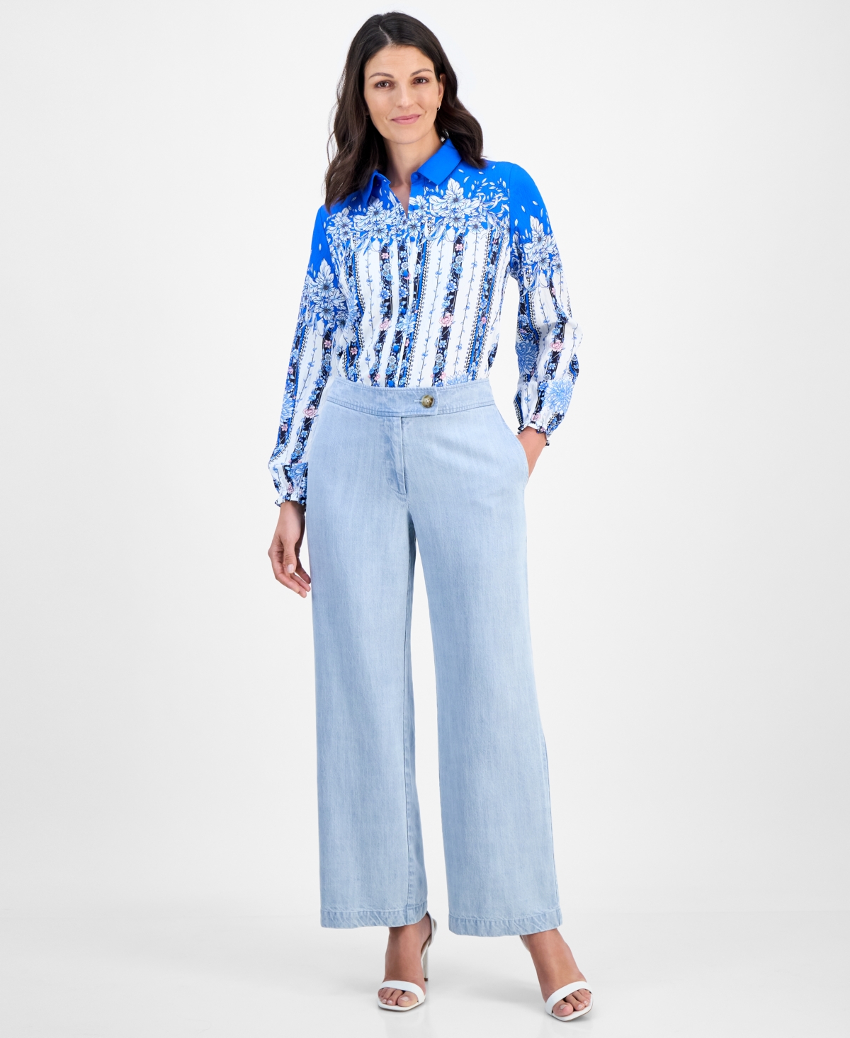 Click here for T Tahari Womens High-Rise Wide-Leg Pants - Light D... prices