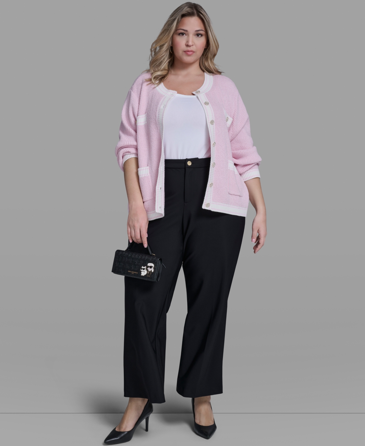 Click here for Karl Lagerfeld Paris Plus Size Crewneck Button-Dow... prices